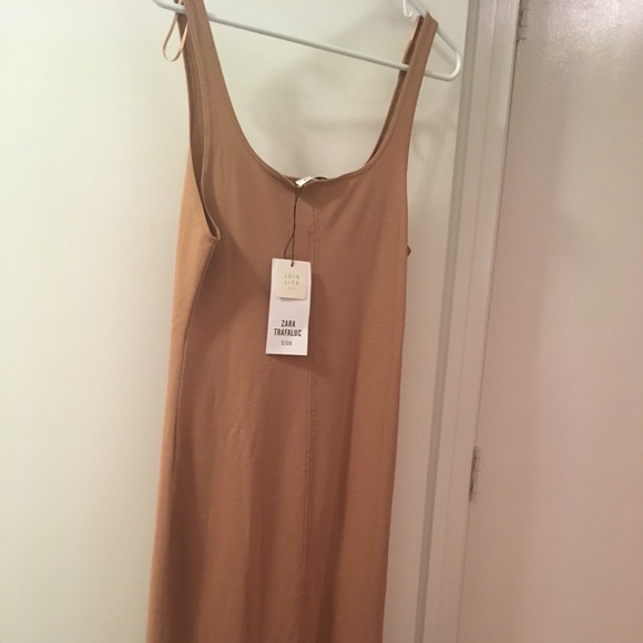 Zara | Dresses | Zara Sand Colored Basic Dress With Straps | Poshmark